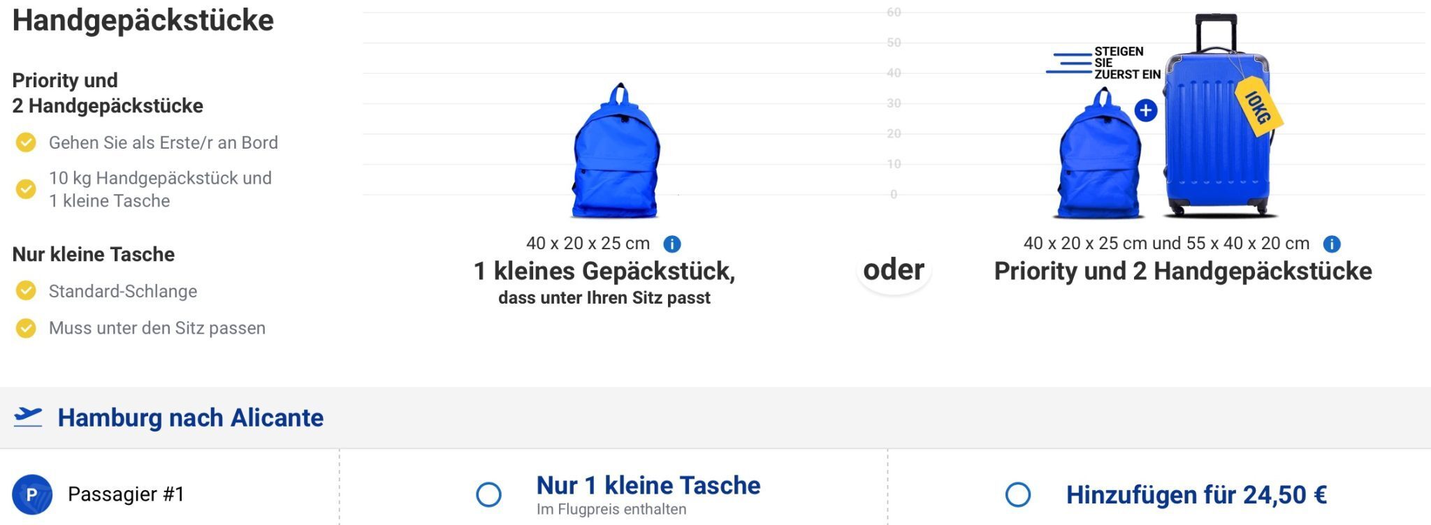 Ryanair-Handgepäck: Taschen, Rucksäcke mit 40 x 20 x 25 cm
