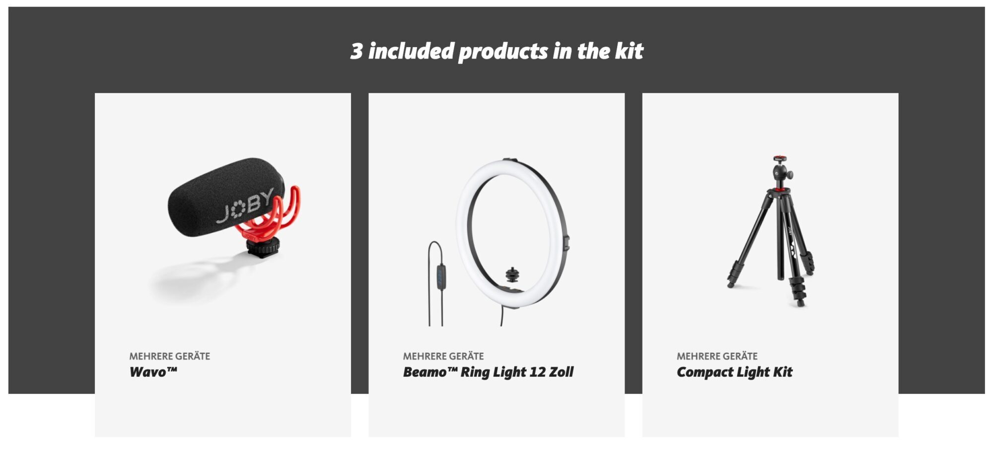 Ringlicht mit Stativ + Mikrofon - JOBY Compact Studio Creator Kit